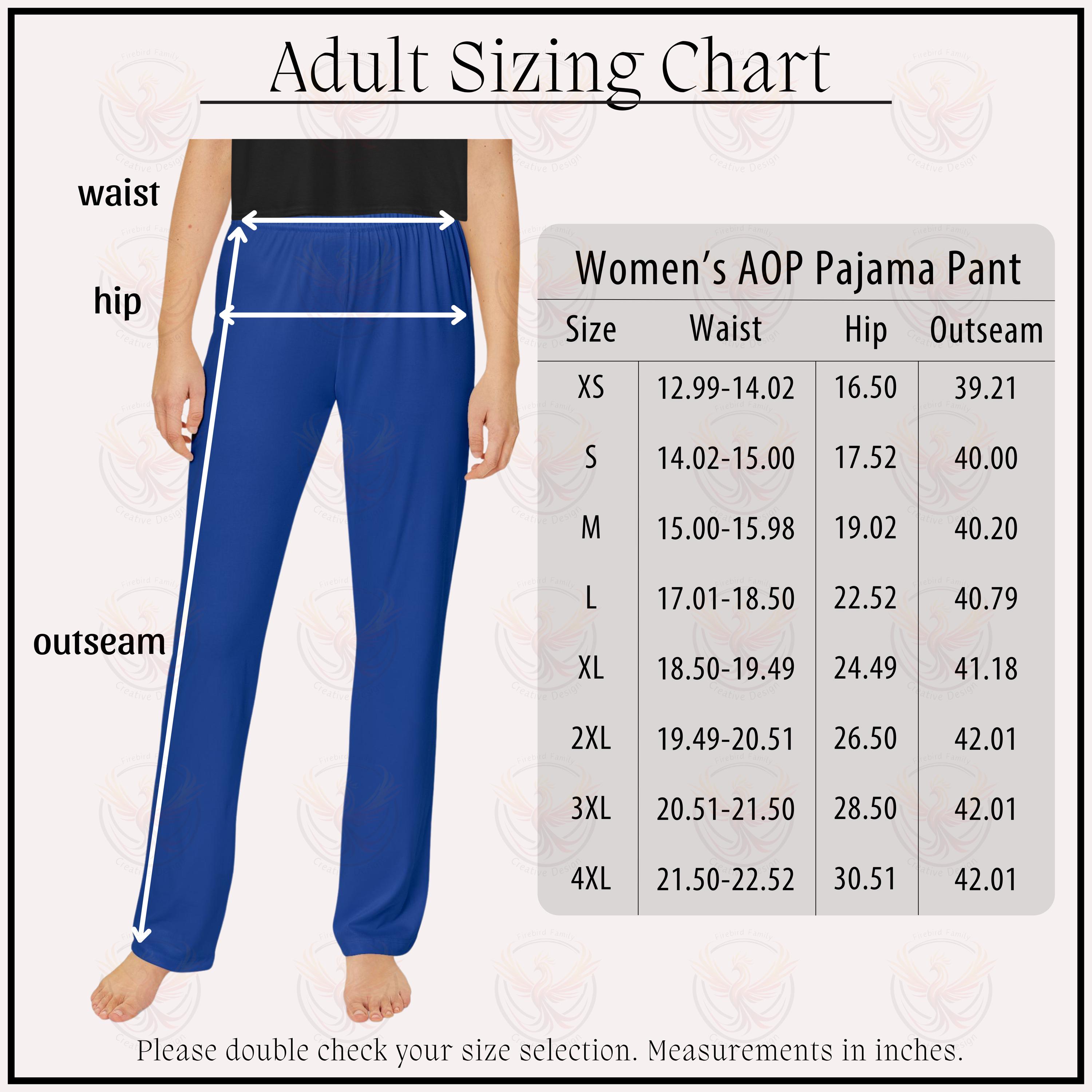 Womens AOP Pajama Pants Sizing Chart, Miami Sublimation All Over Print ...