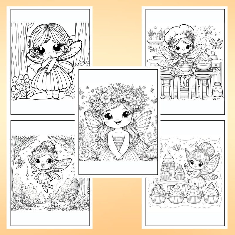 Easy Fairy Coloring Pages for Girls, Kids Floral Fairies Colorbook ...