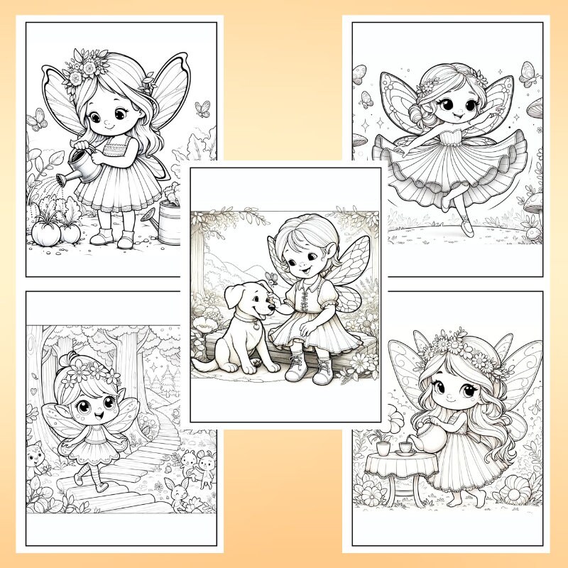 Easy Fairy Coloring Pages, Kids Floral Fairies Colorbook Sheets, Simple ...