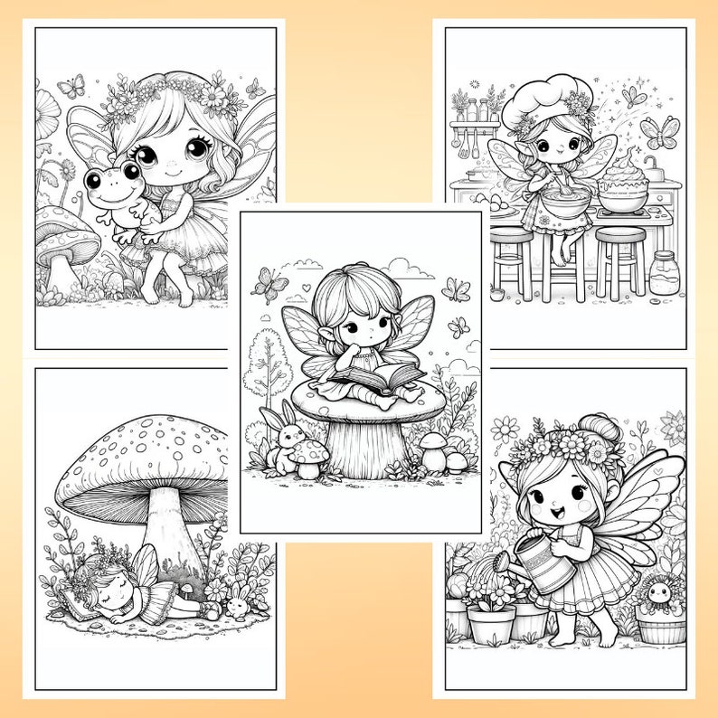 Simple Fairy Coloring Pages for Girls, Easy Kids Garden Fairies Digital ...