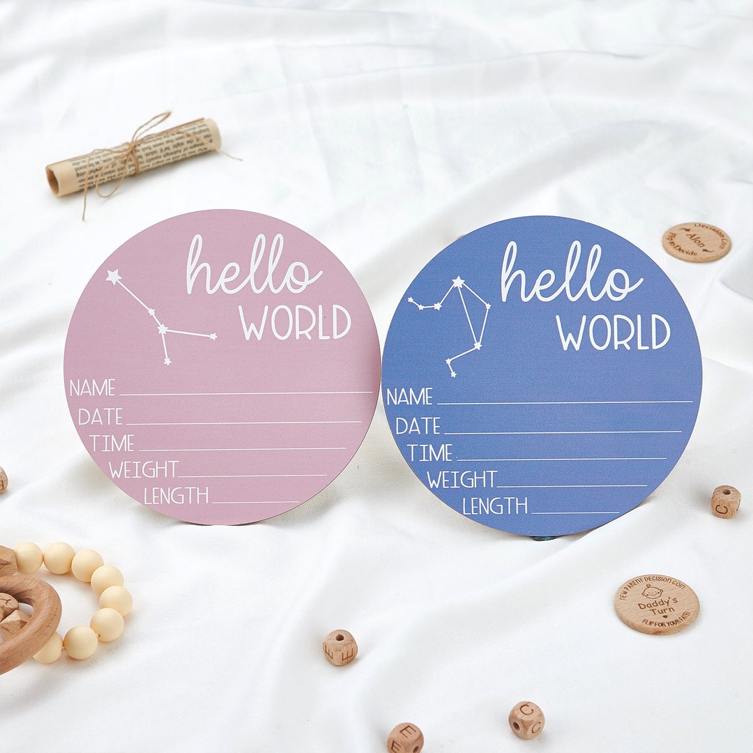Baby Announcement Sign With Constellation, Hello World Birth Stat Sign ...