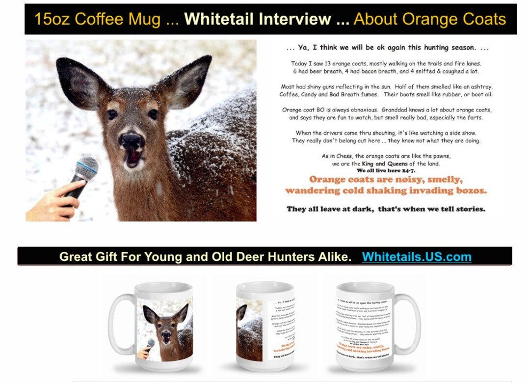 Coffee Mug ... Whitetail Deer Interview About Orange Coat Hunters. - Etsy