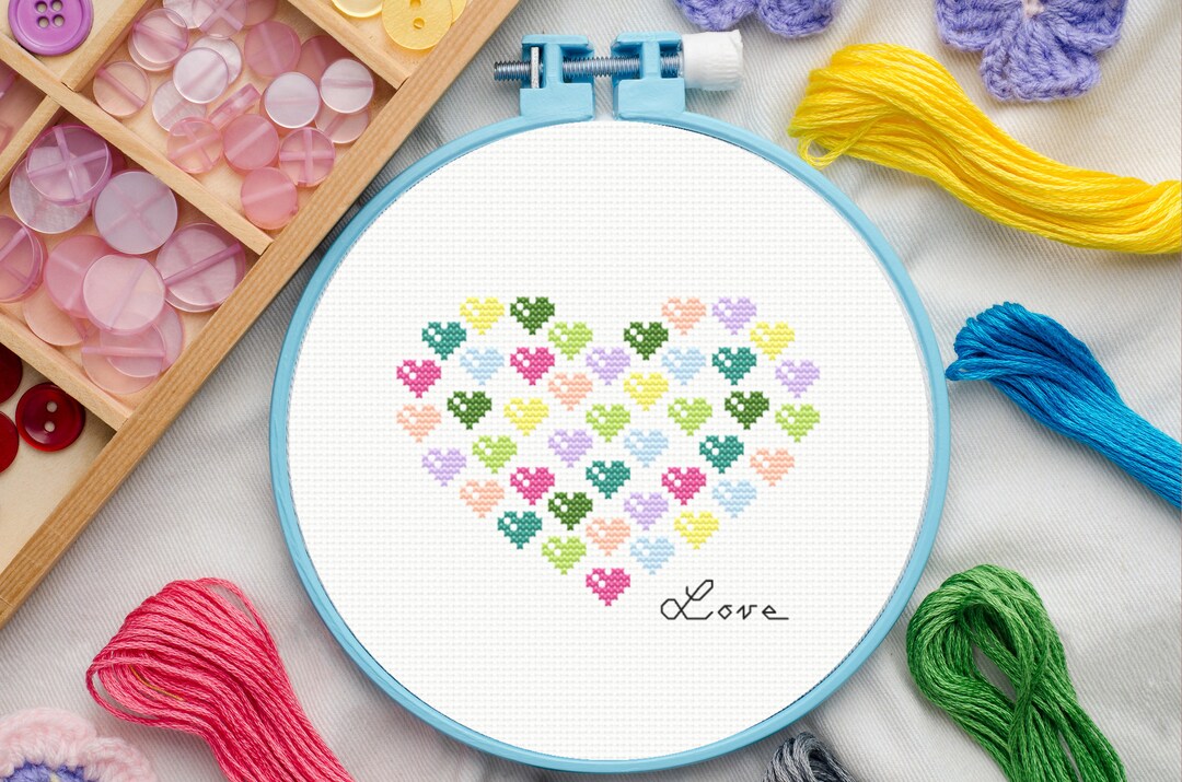 Happy Hearts Cross Stitch Pattern, Heart, Love, Valentine's Day ...