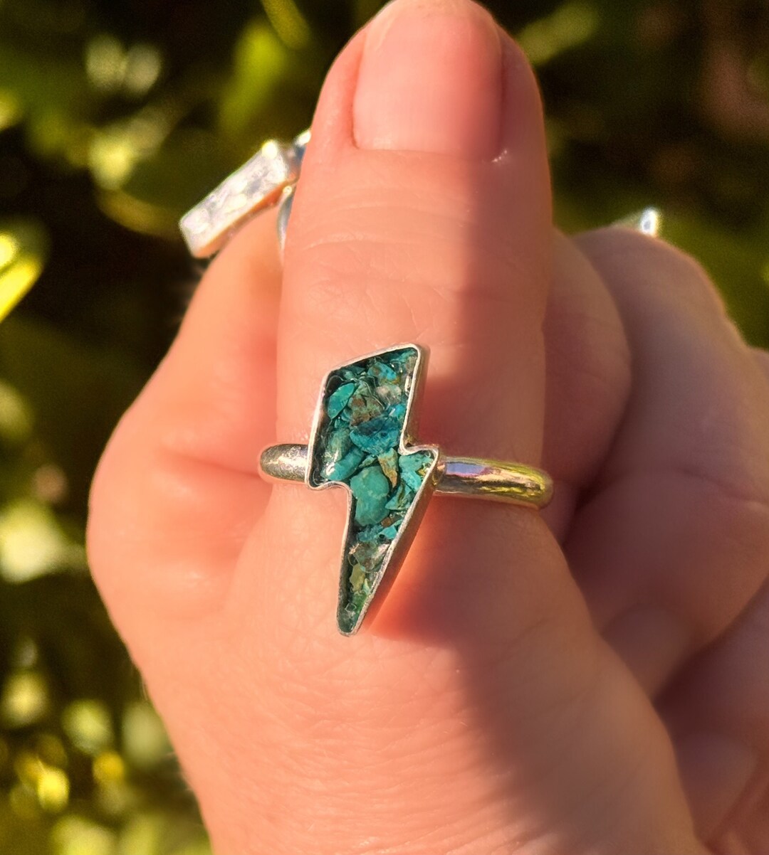 Handmade Lightning Bolt, One-of-a-kind Chrysocolla Inlay Ring in ...