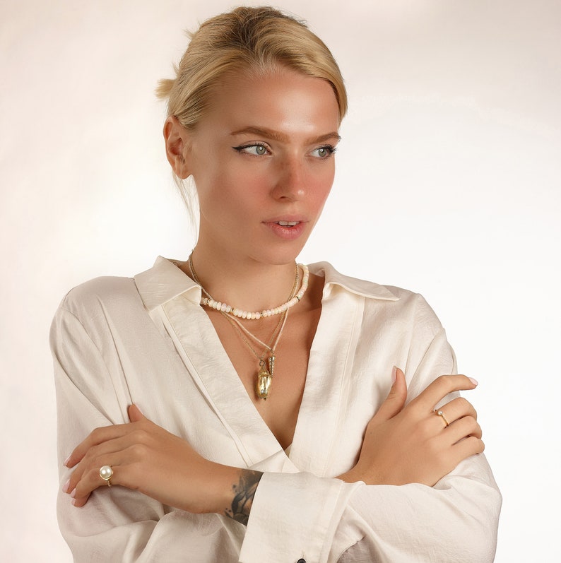 14K Gold Shell Pendant With Real Diamonds, Statement Shell Pendant ...