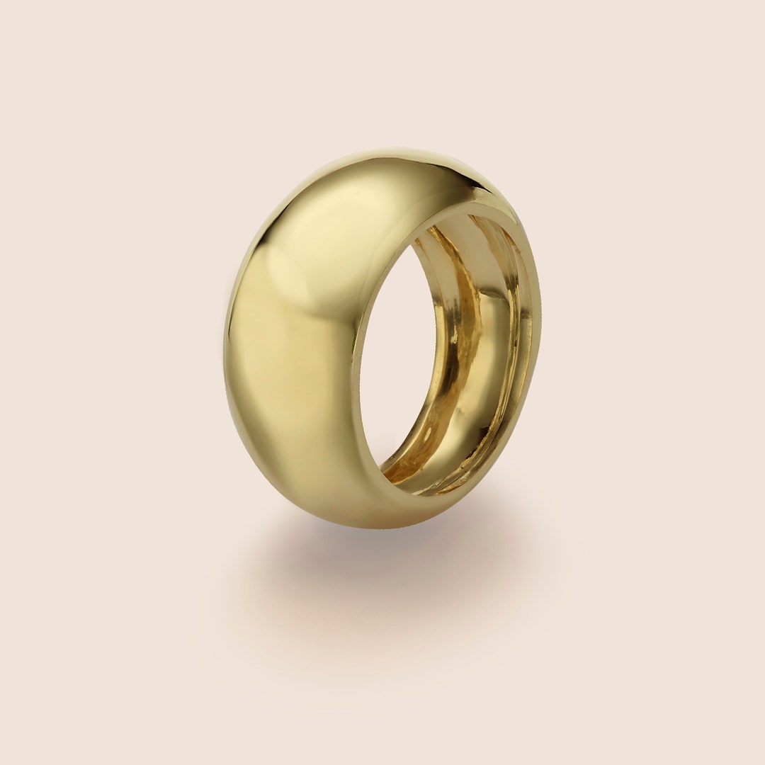 14K Solid Gold Dome Ring, Classic Gold Bold Ring, Chunky Gold Ring ...