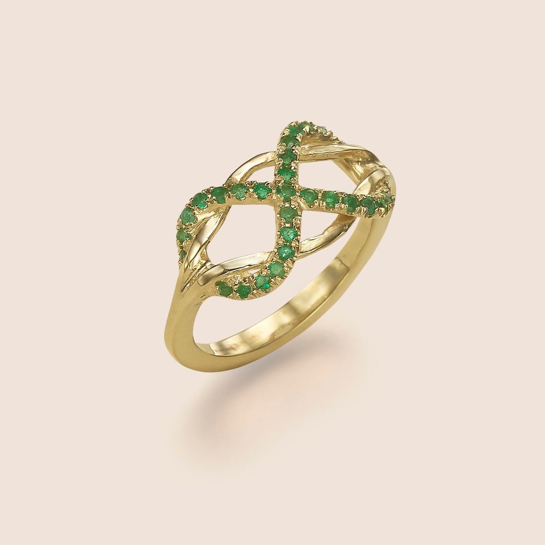 Natural Emerald Ring, Infinity Shape Ring, 0.57 Carat Emerald Ring, 14K ...