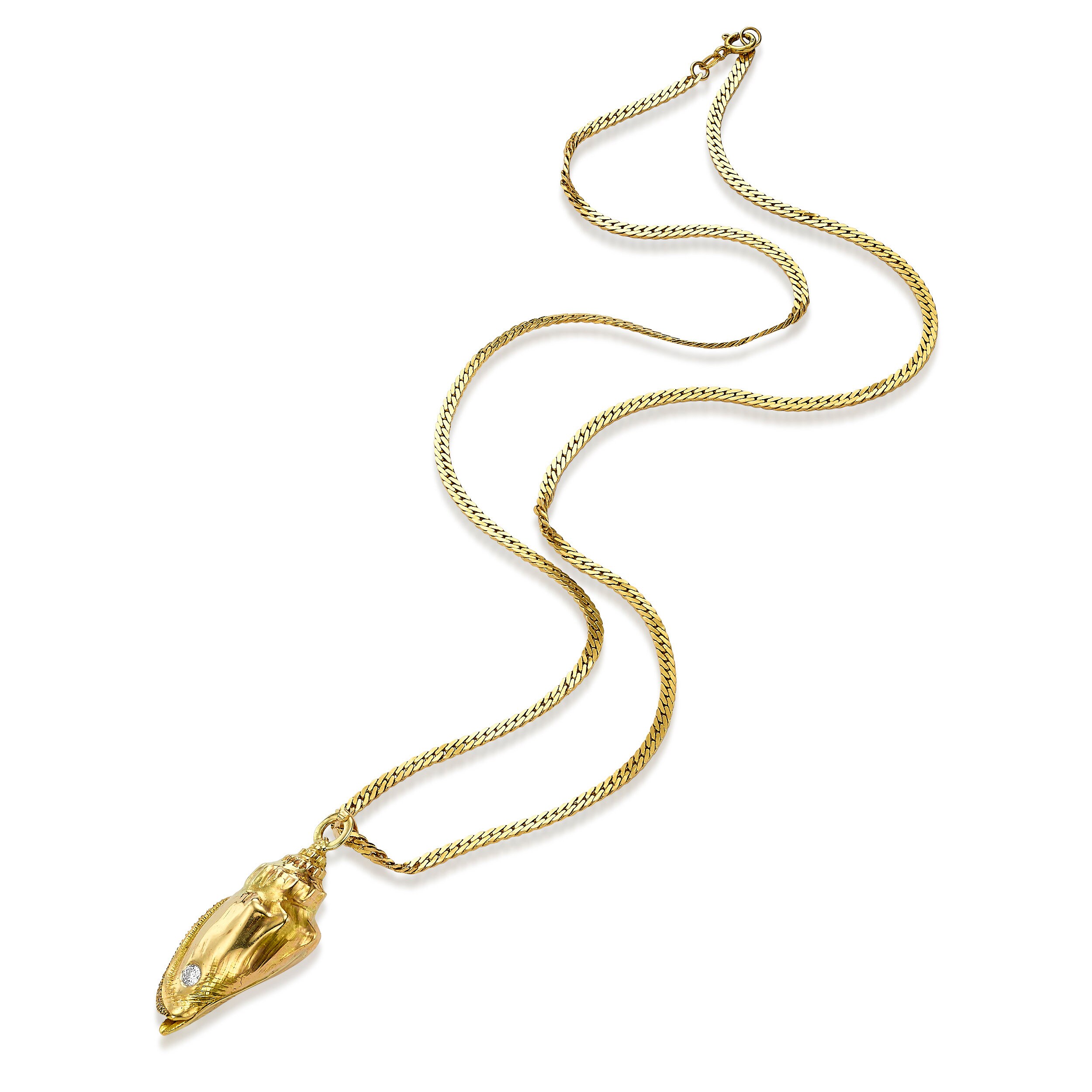 14K Gold Shell Pendant With Real Diamonds, Statement Shell Pendant ...