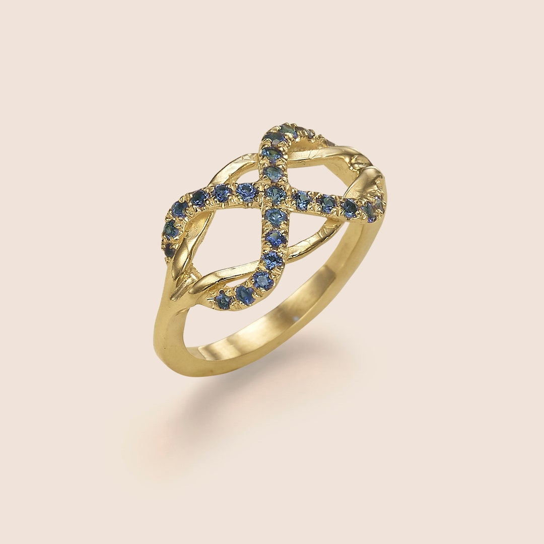 14K Gold Infinity Ring, Natural Sapphire Infinity Ring, 0.57 Carat ...