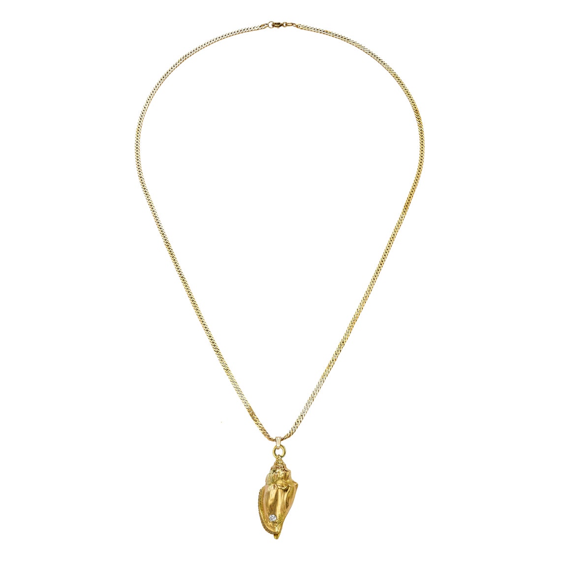 14K Gold Shell Pendant With Real Diamonds, Statement Shell Pendant ...