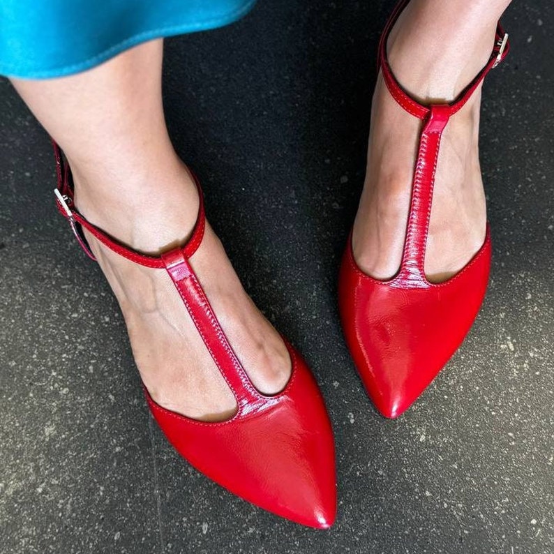 Leather Sandals Barefoot Sandals Red Ankle Strap T Strap Mary Jane Flat ...