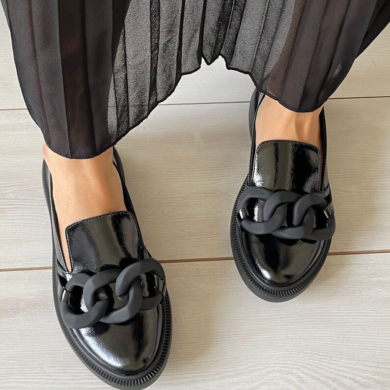 Leather Loafers Loaf Woman Penny Loafers Black Buckle Loafers Classic ...