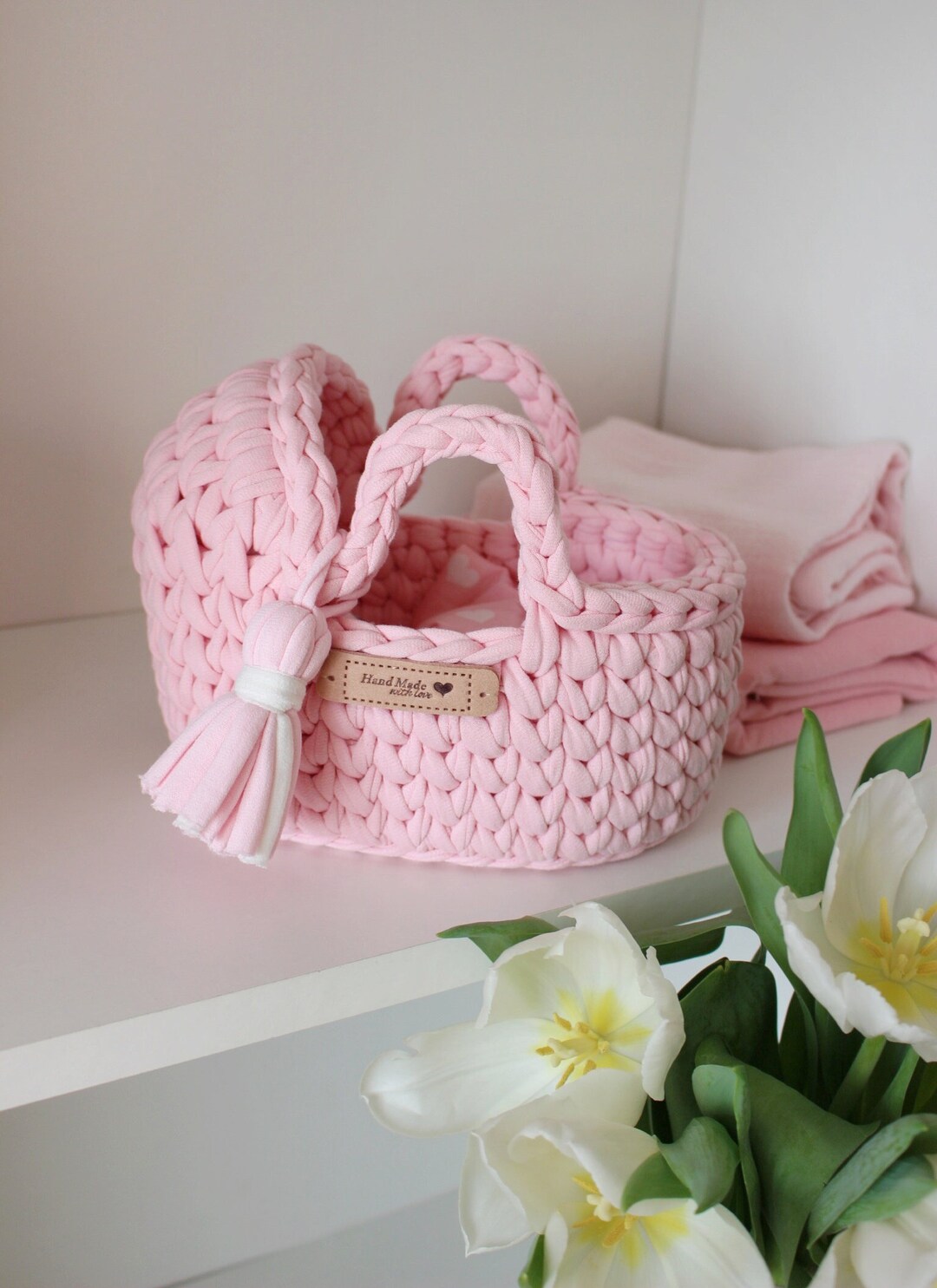 Doll Moses Basket Set, Handmade Cotton Doll Bassinet With Bedding, Toy ...