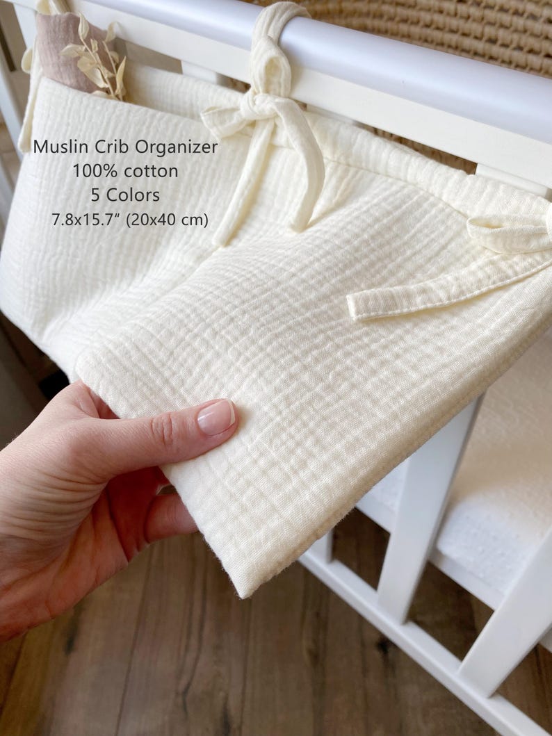 Muslin Crib Organizer Pocket, Baby Crib Storage, Nursery Hanging ...