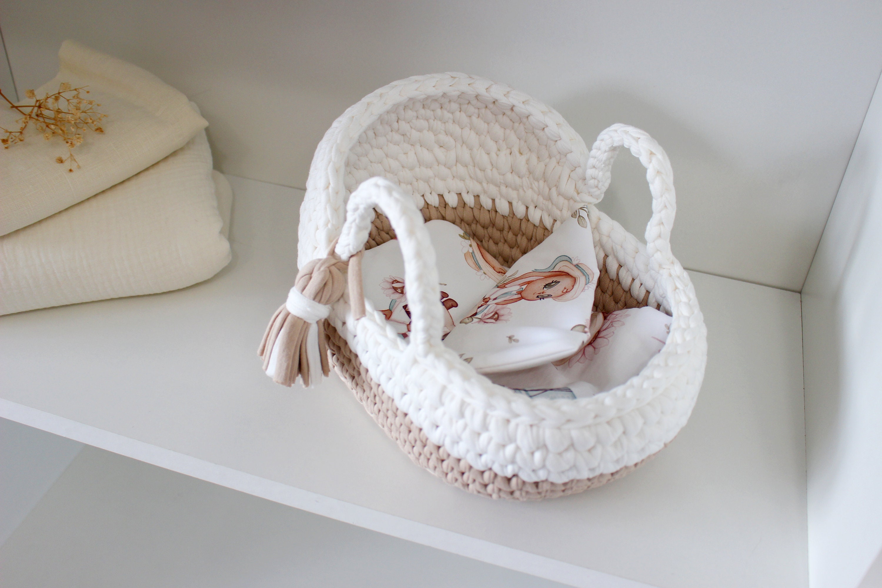 Reborn Doll Bassinet, Doll Cradle, Crochet Doll Moses Basket With ...
