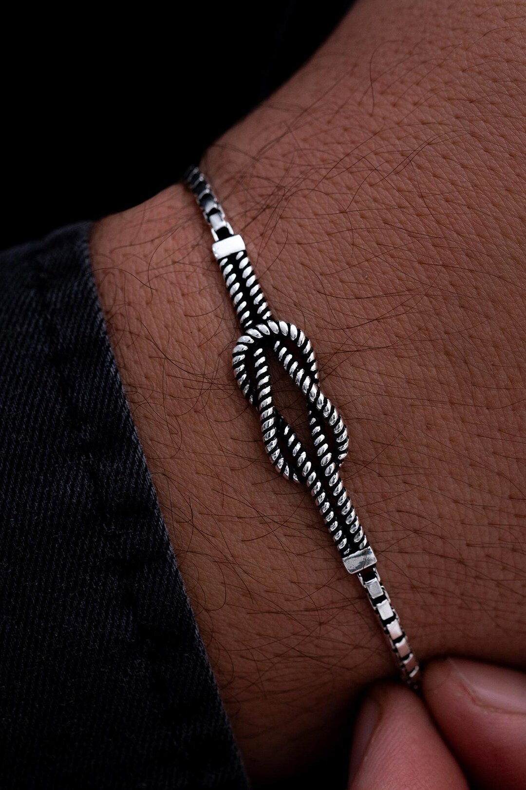 Men's Sterling Silver Infinity Knot Bracelet – Cube Chain (21cm) - Etsy