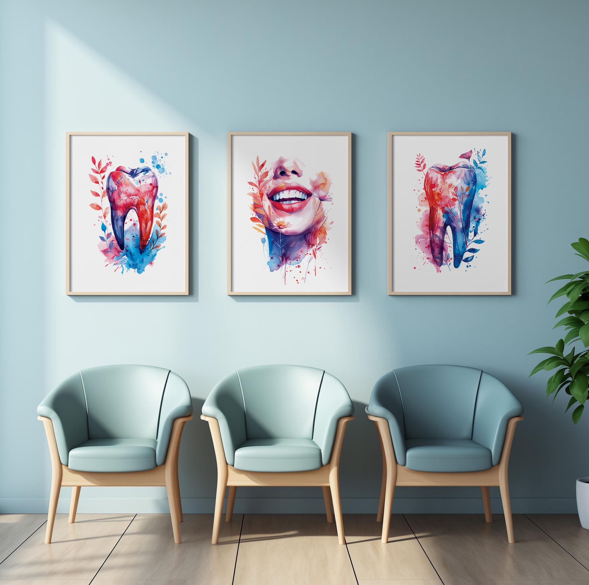 Dental Wall Art Set of 3 Dentist Art Watercolor Dental Office Decor ...