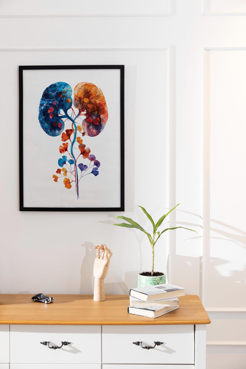 Kidney Anatomy Art Print Urologist Office Decor Floral Kidney Art ...