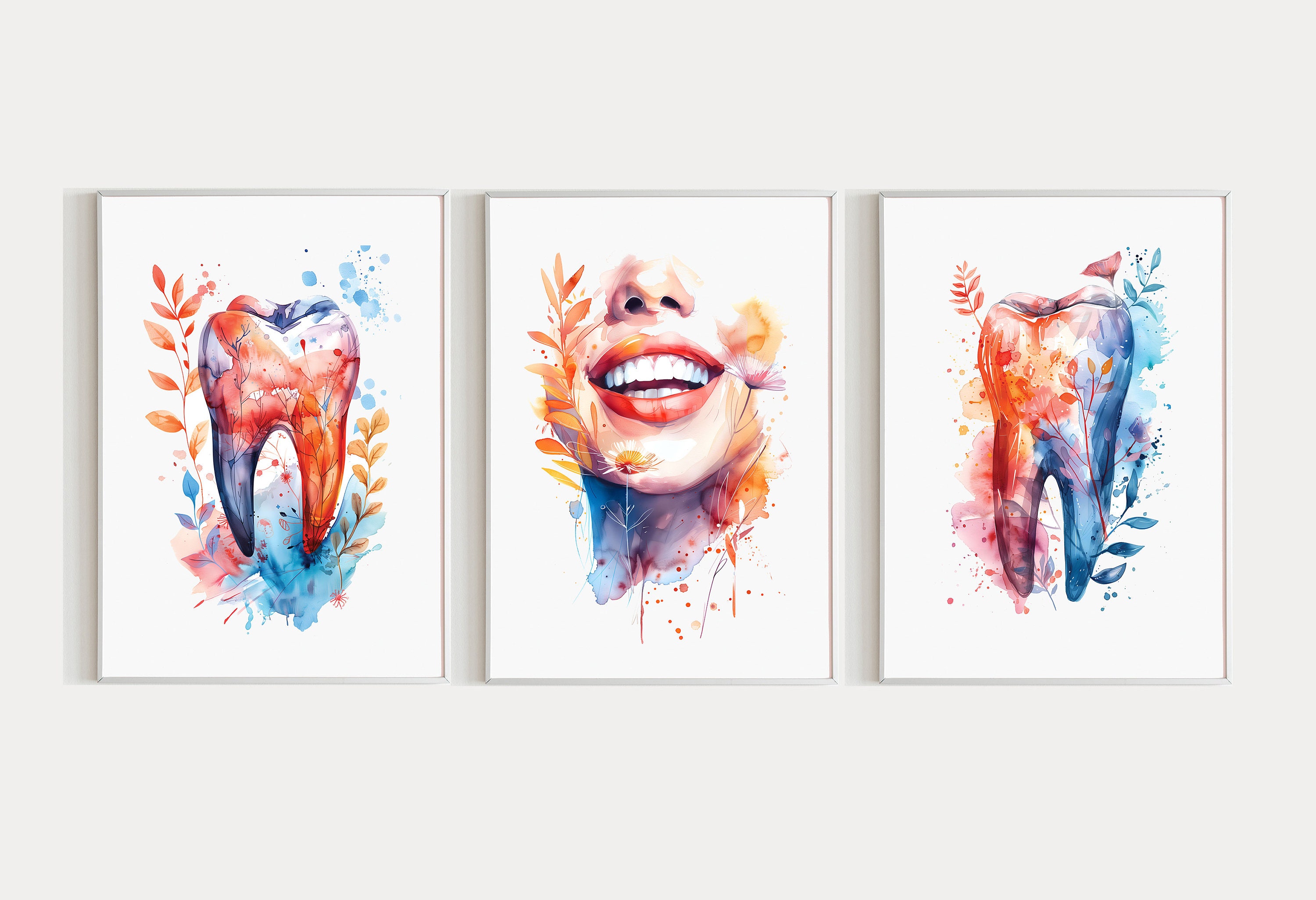 Dental Art Print Set of 3 Dentist 3 Piece Wall Art Set Floral Dental ...