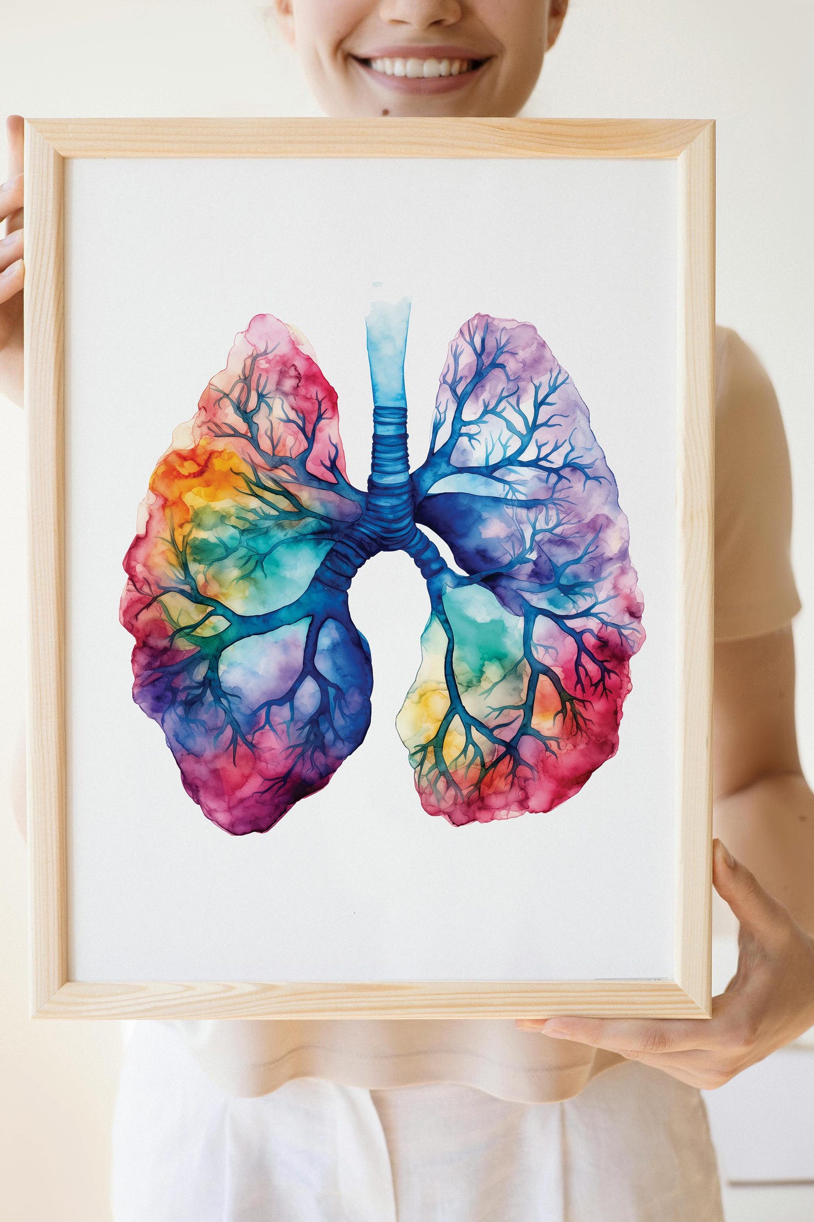 Watercolor Lung Anatomy Art, Floral Respiratory System Print, Medical ...