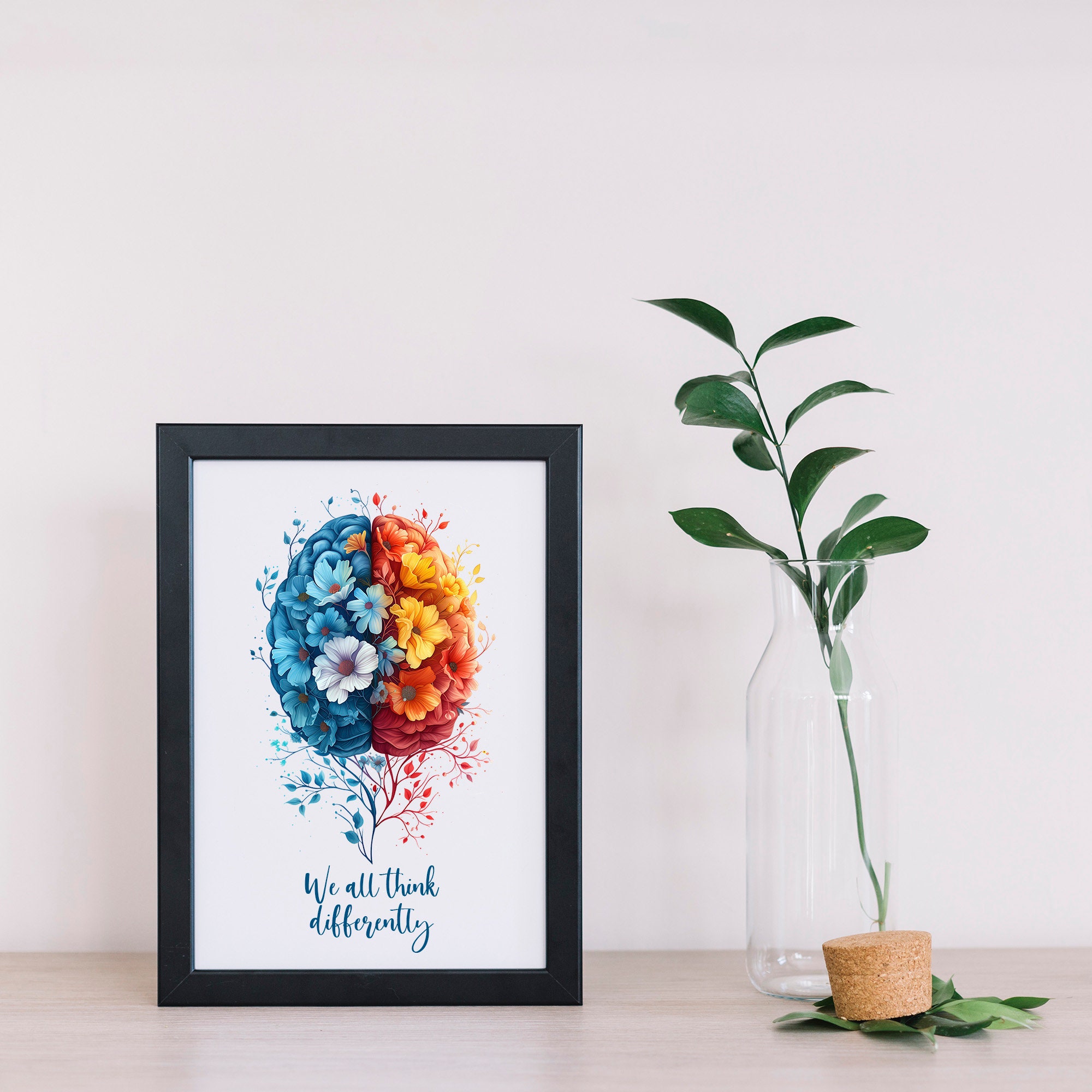 Neurodiversity Brain Art Print, We All Think Differently Quote Poster ...