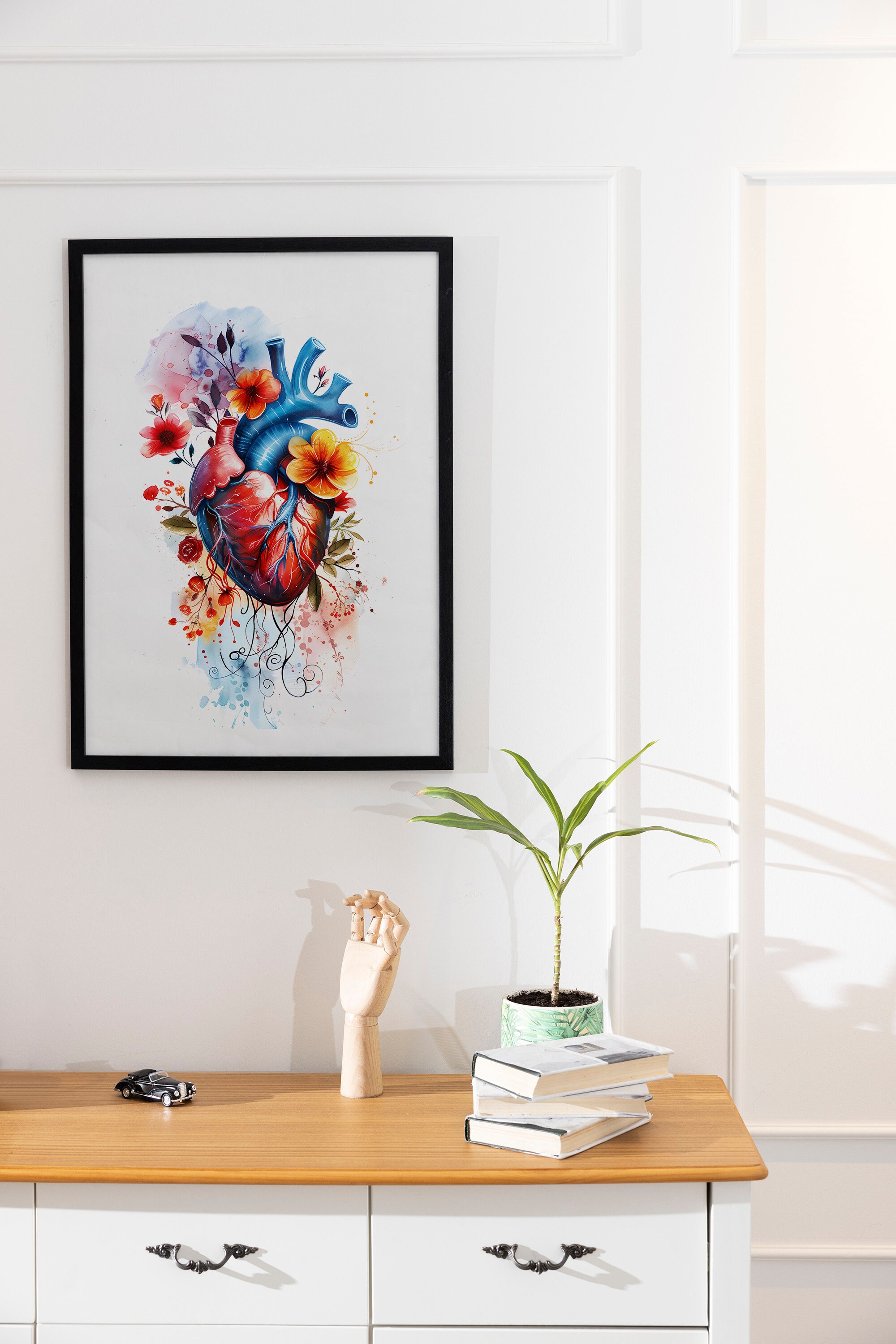 Anatomical Colorful Heart Art Print Floral Heart Wall Art Anatomy ...