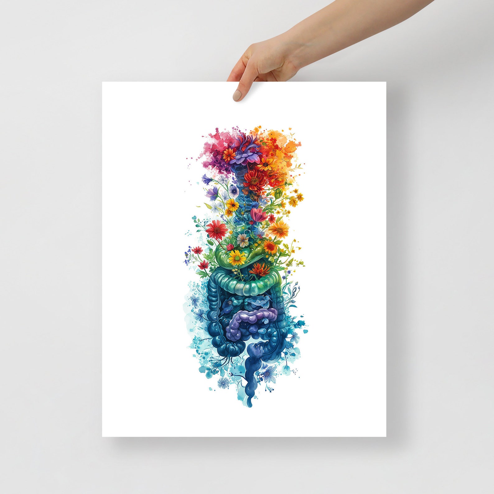 Floral Digestive System Watercolor Art Print, Anatomical Gut Flower ...