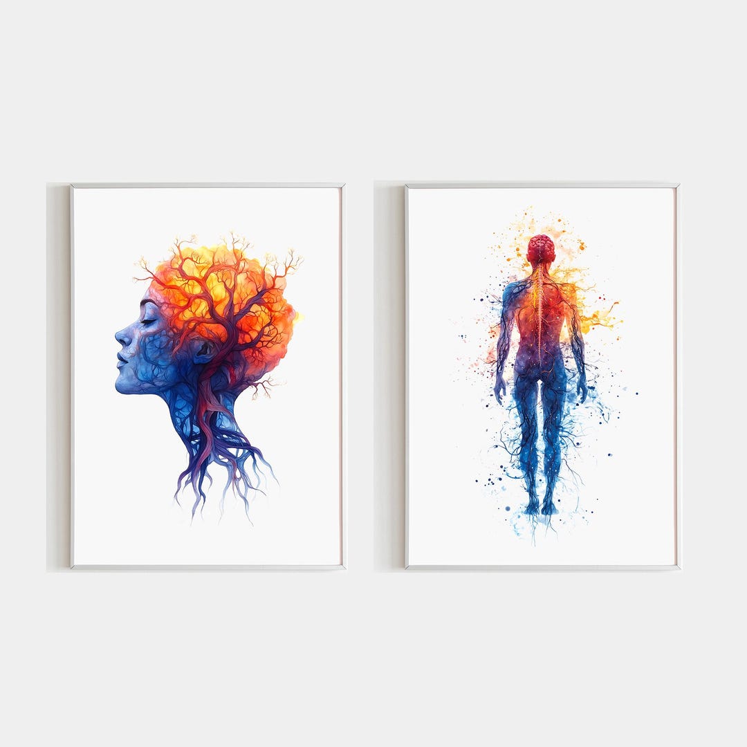 Brain and Nervous System Watercolor Art Prints Set, Human Anatomy ...