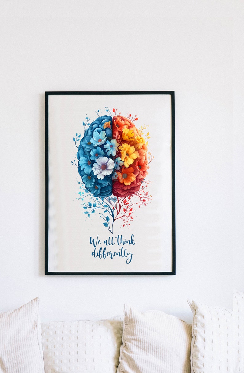 Neurodiversity Brain Art Print, We All Think Differently Quote Poster ...