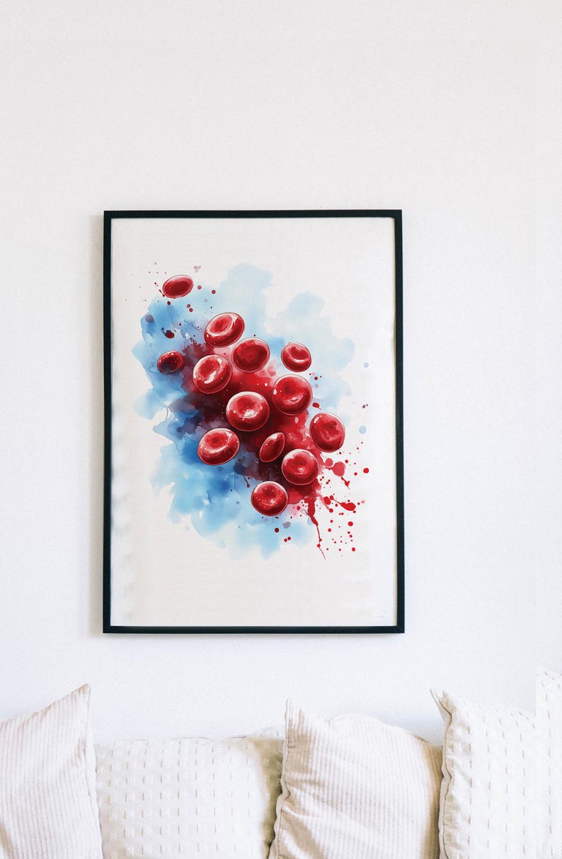 Blood Cell Art Printable, Hemoglobin Molecule Painting, Medical Office ...