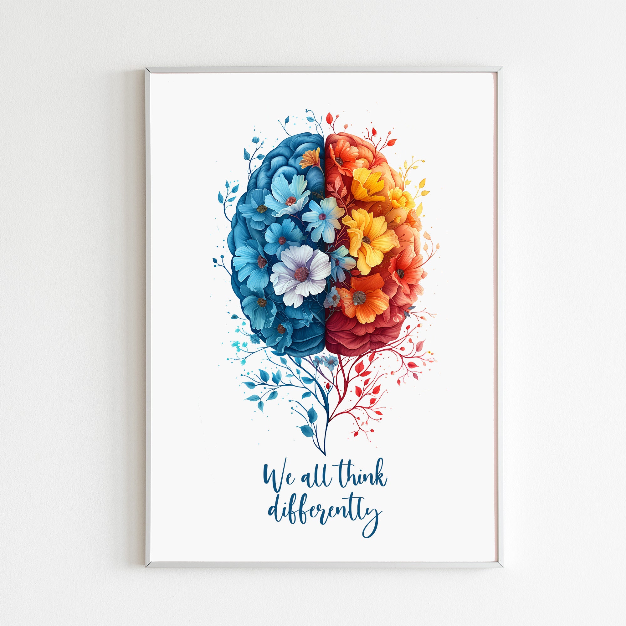 Neurodiversity Brain Art Print, We All Think Differently Quote Poster ...