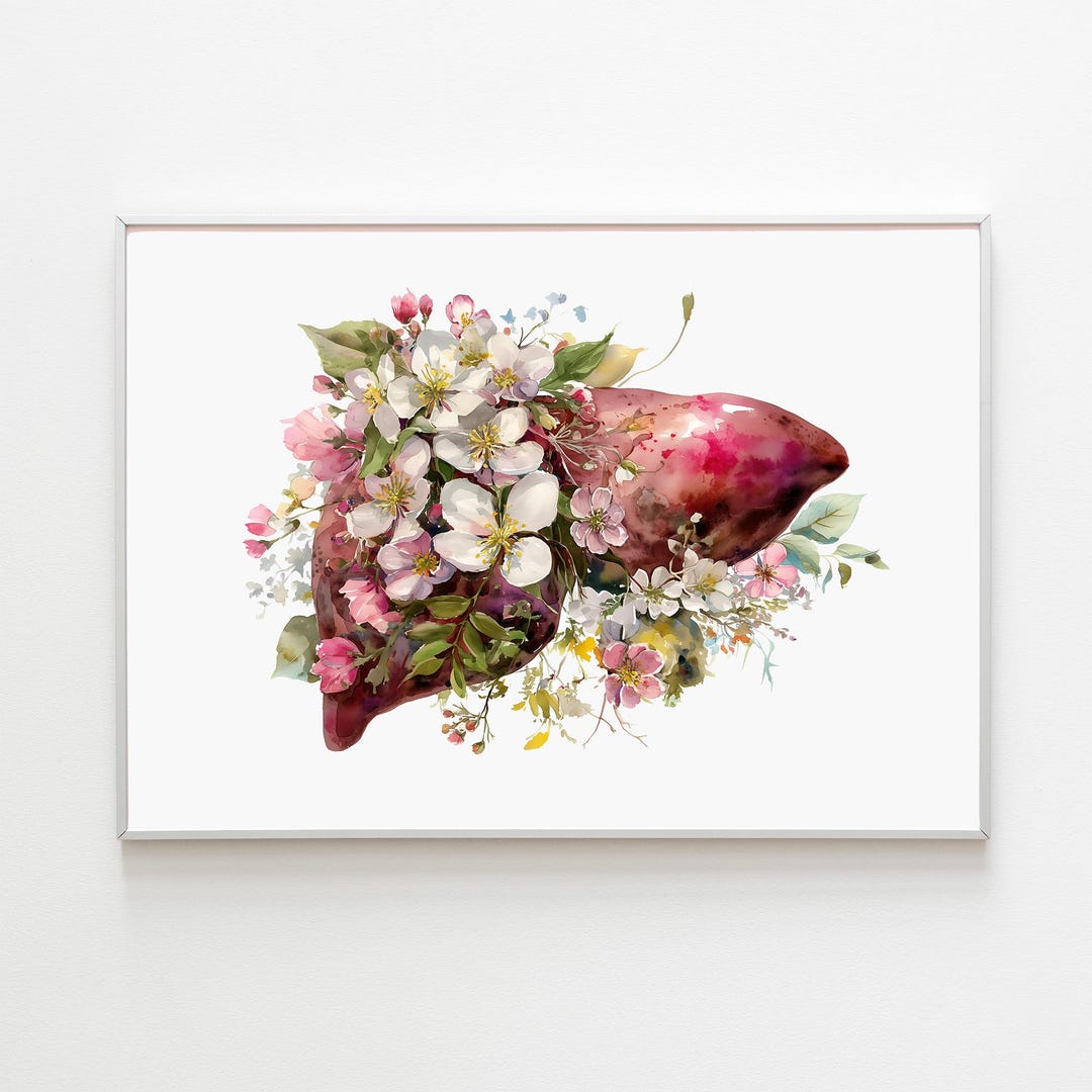 Liver Watercolor Art Print, Floral Anatomy Wall Illustration ...