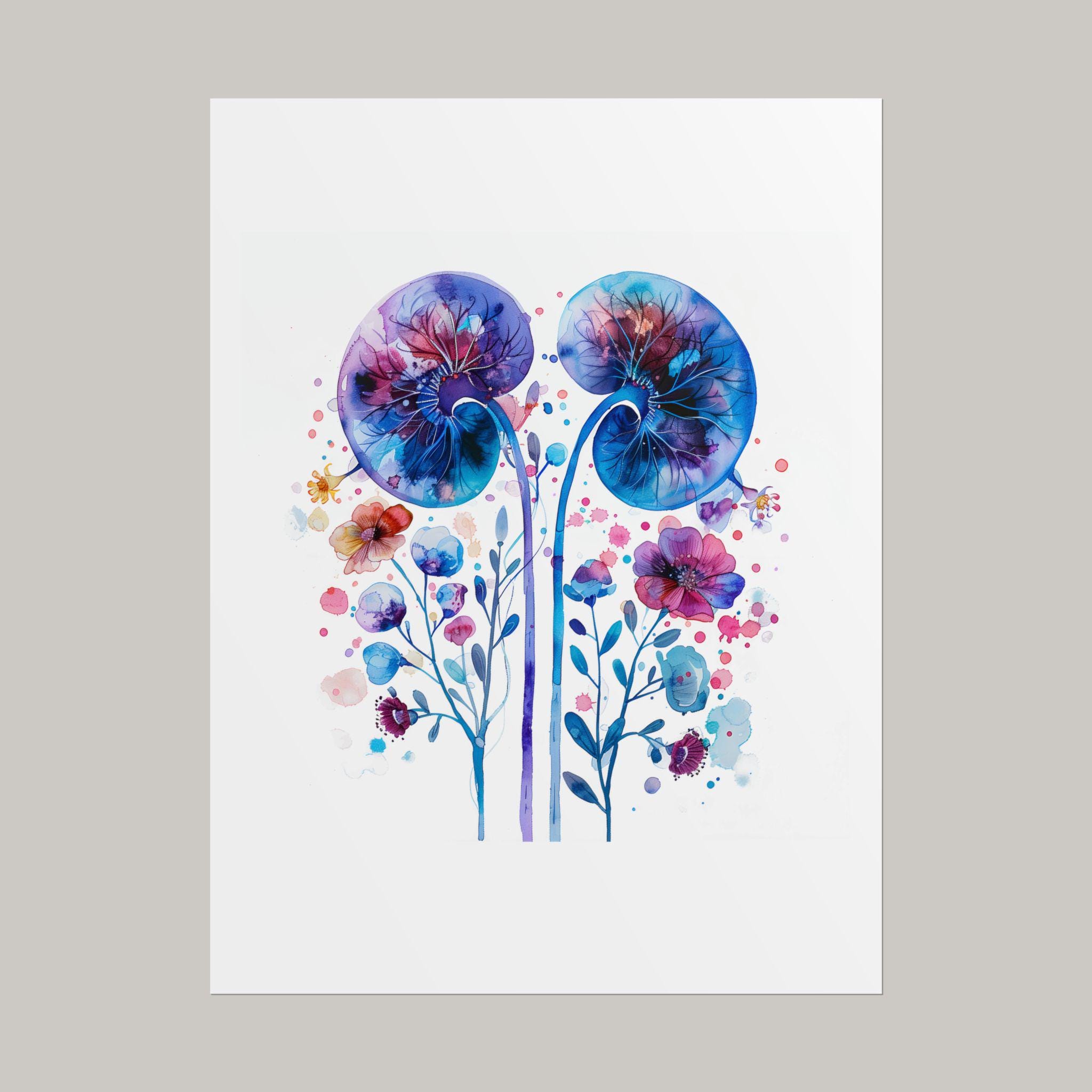 Floral Kidneys Poster, Urologist Clinic Decor, Watercolor Human Anatomy ...