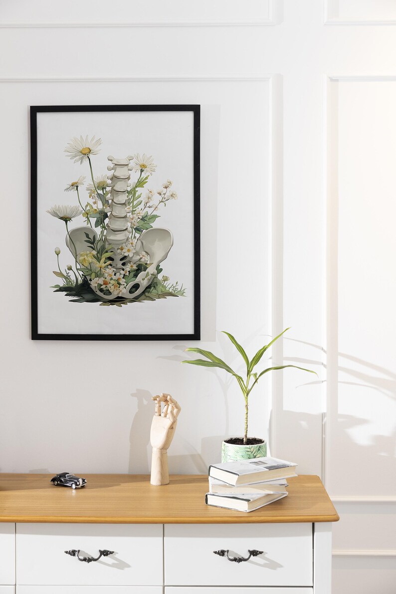 Pelvis and Spine Floral Anatomy Print, Healing Pelvic Floor Wall Art ...
