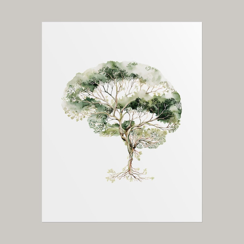 Botanical Brain Tree Wall Art Print, Neurology Watercolor Painting ...