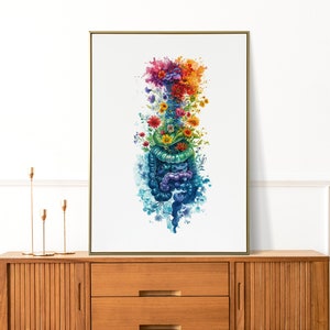 Floral Digestive System Watercolor Art Print, Anatomical Gut Flower ...