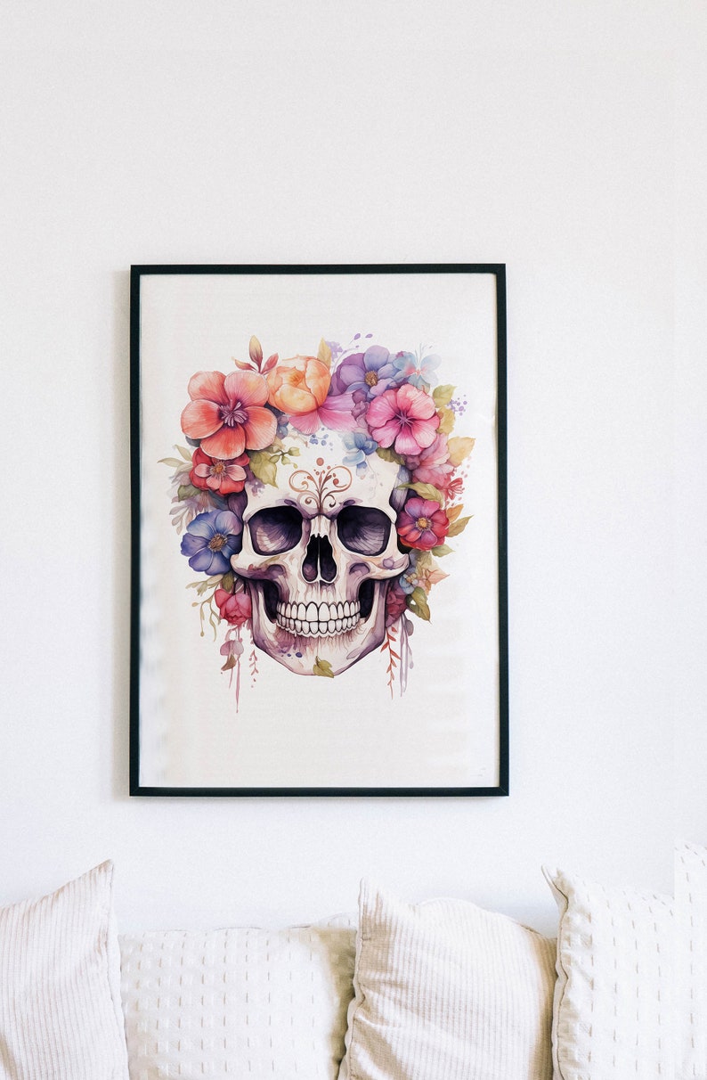 Skull Art Print, Floral Anatomy Wall Art, Medical Office Decor ...