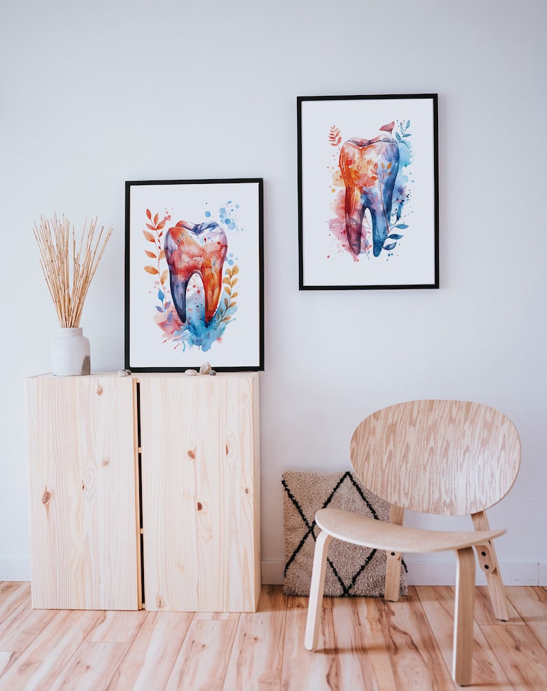 Dental Art Print Set of 3 Dentist 3 Piece Wall Art Set Floral Dental ...