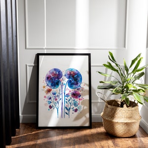 Kidney Art Print Urologist Office Decor Floral Kidney Anatomy Art ...