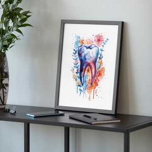 Floral Tooth Art Print, Watercolor Dental Office Decor, Dentist Gift ...