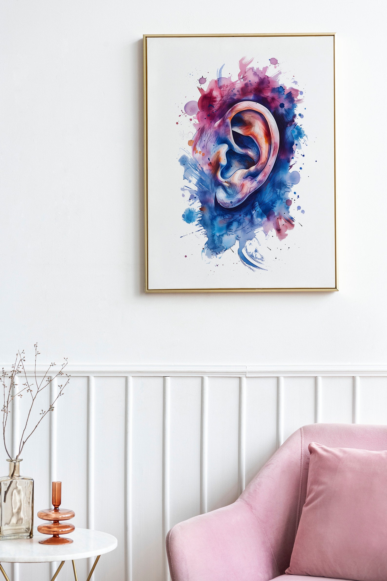 Ear Anatomy Art Print, Audiology Wall Art Colorful Human Ear Watercolor ...