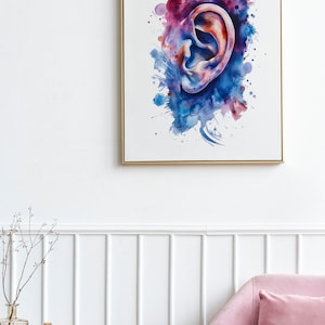 Ear Anatomy Art Print, Audiology Wall Art Colorful Human Ear Watercolor ...