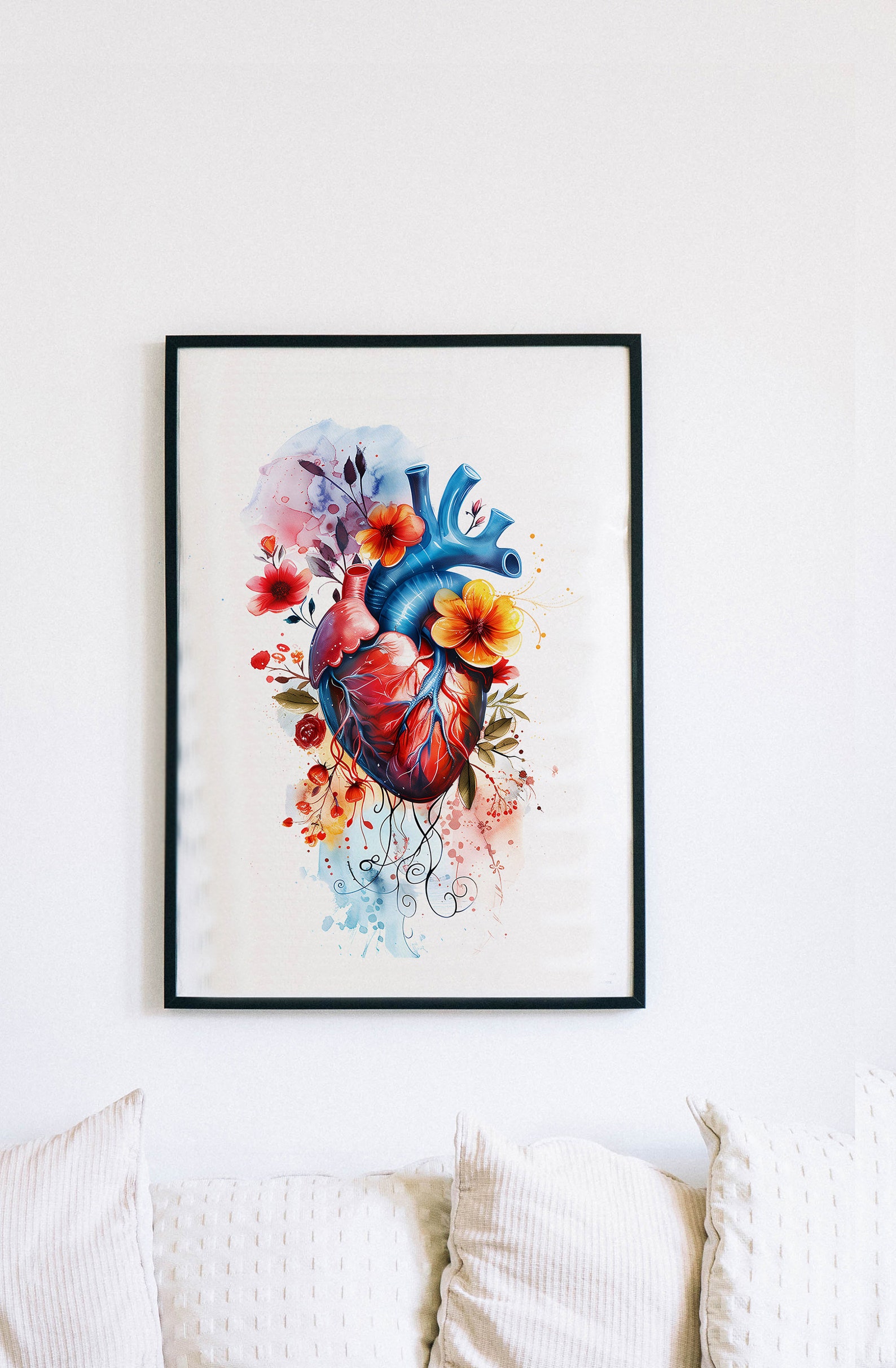 Anatomical Colorful Heart Art Print Floral Heart Wall Art Anatomy ...