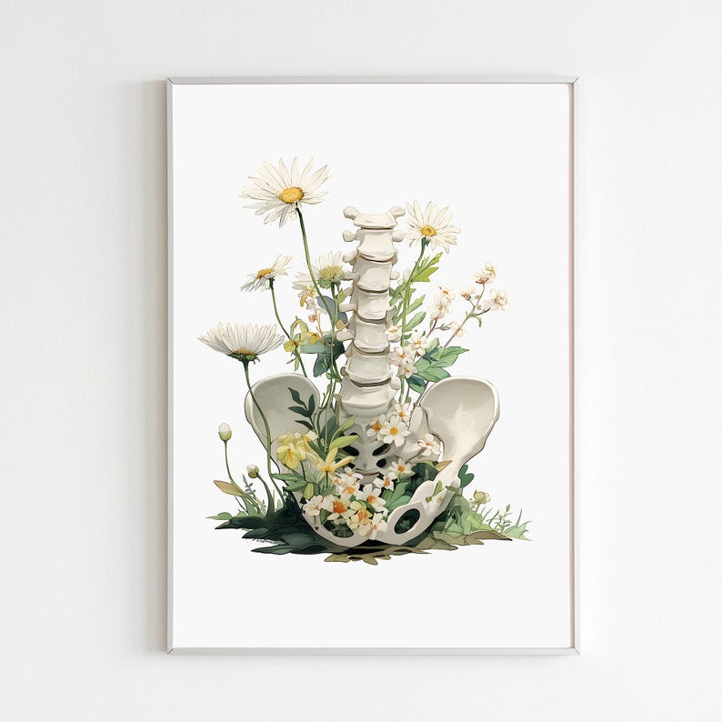 Pelvis and Spine Floral Anatomy Print, Healing Pelvic Floor Wall Art ...