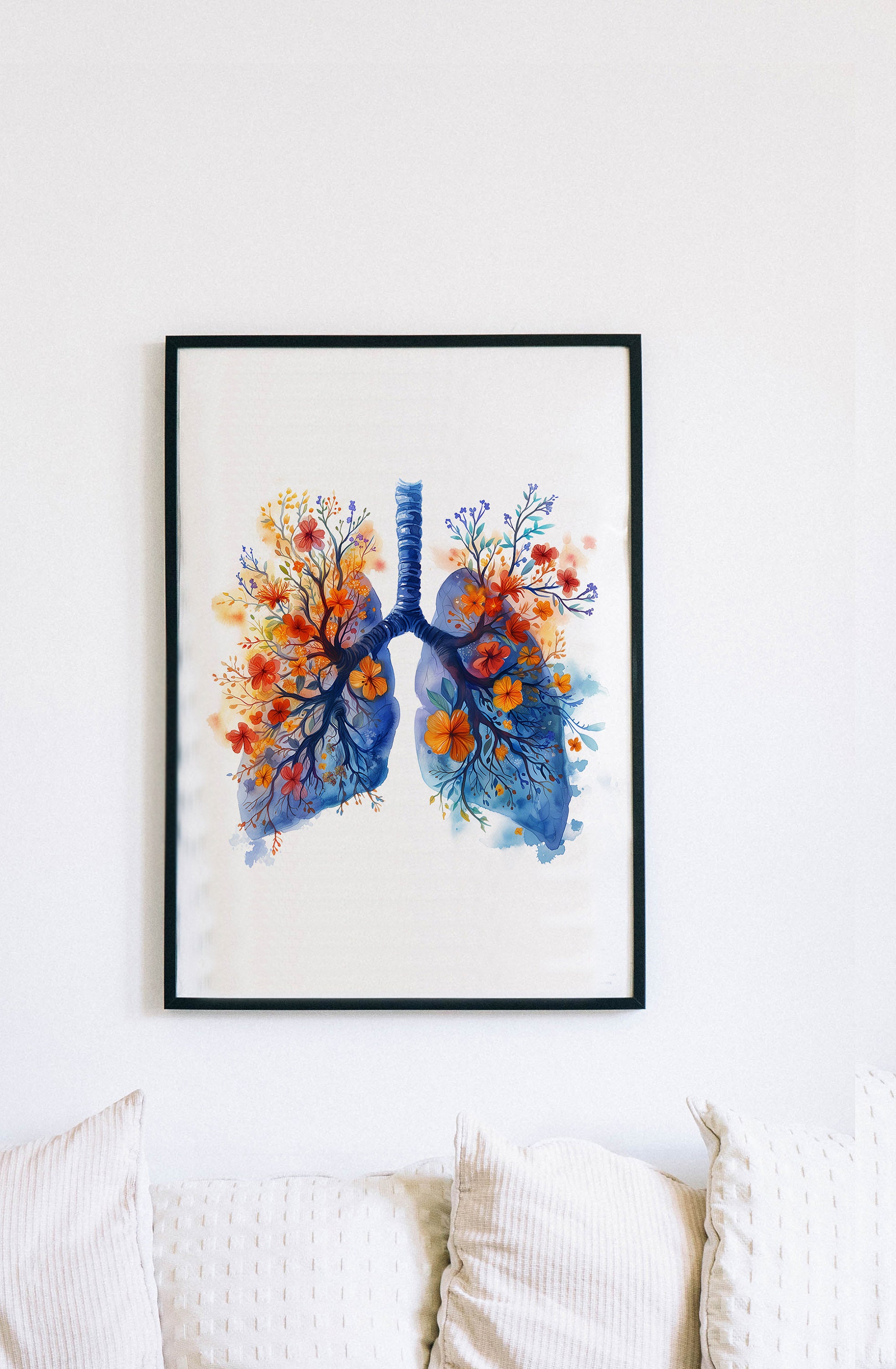 Flower Lungs Watercolor Art Print, Botanical Anatomy Poster ...