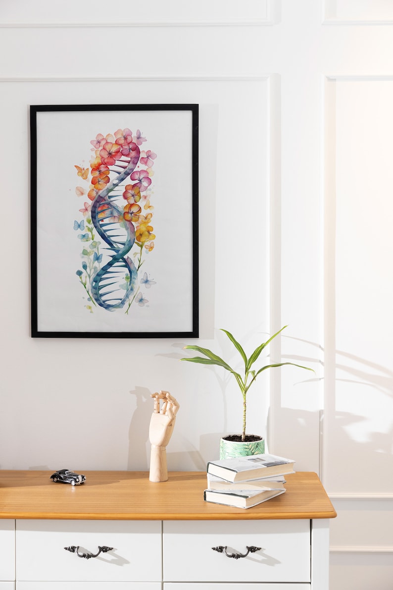 Floral DNA Art Print, Biology Art, Science Wall Decor, Medical Science ...