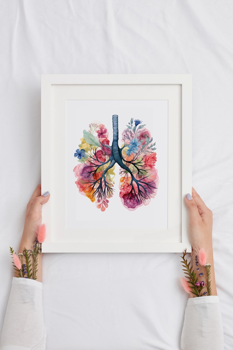 Floral Lungs Art Poster, Lung Watercolor Wall Art, Pulmonologist Gift ...