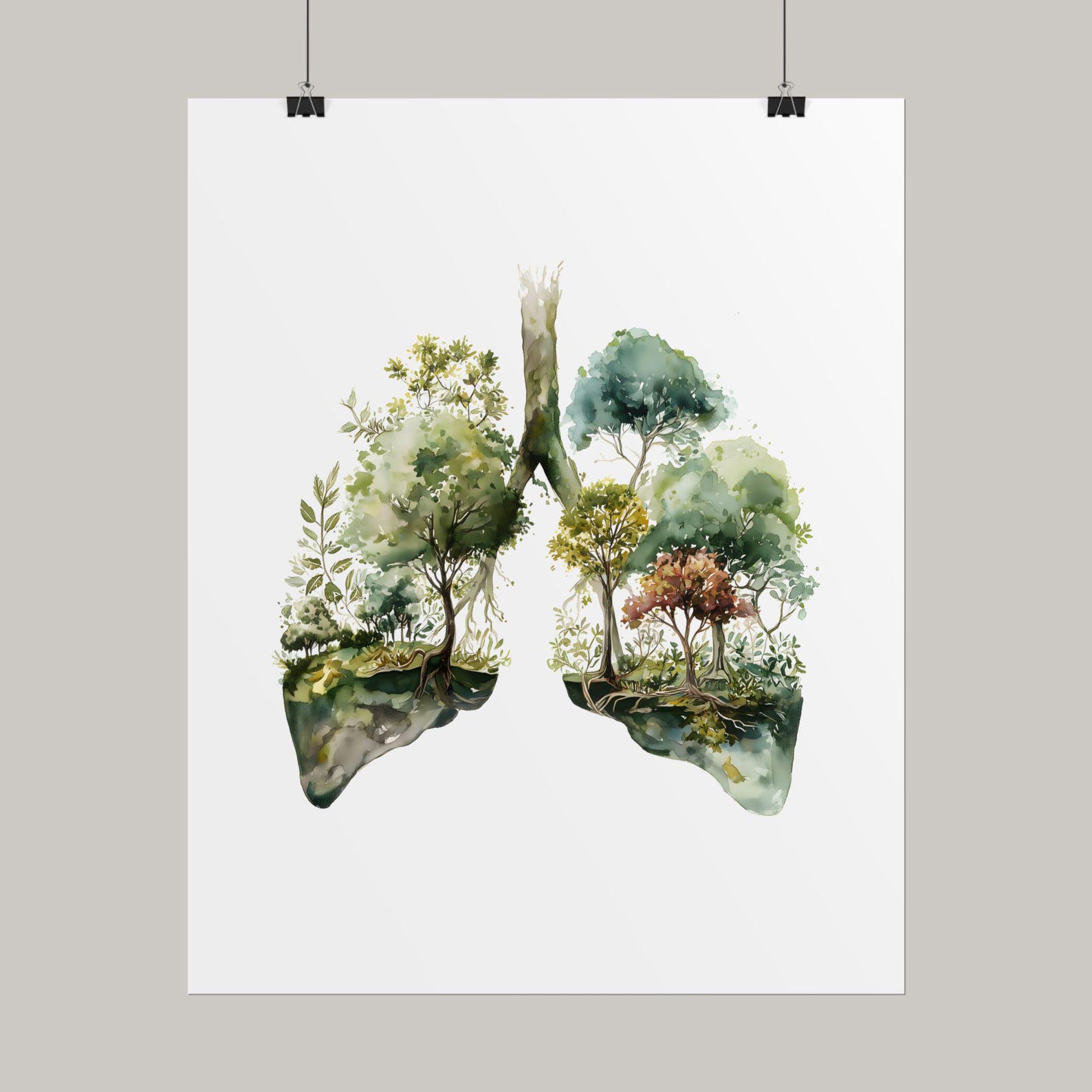 Lungs Forest Art Print, Watercolor Nature Inspired Breathing Artwork ...
