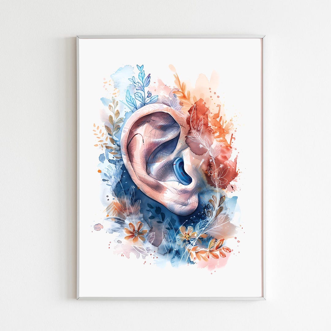 Hearing Aid Watercolor Art Print, Human Ear Anatomy Printable ...