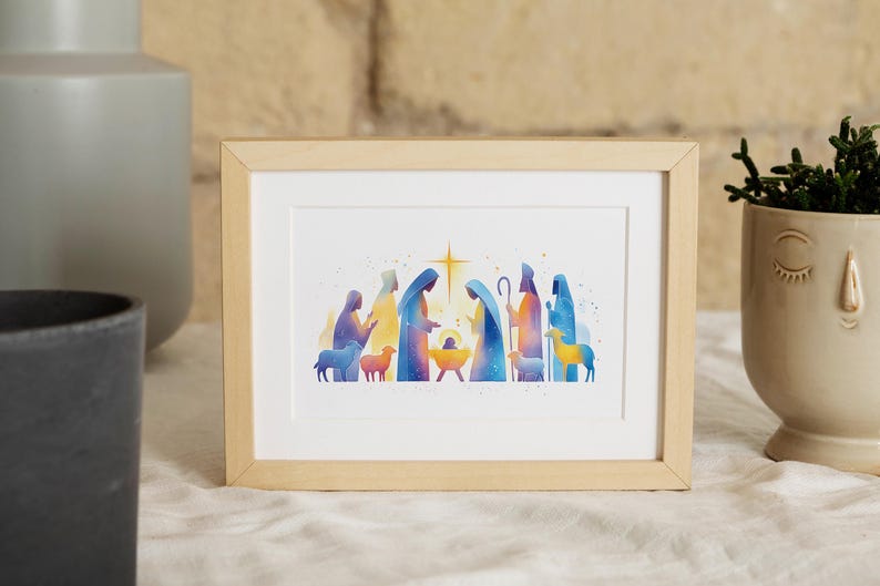 Manger Scene Watercolor Wall Art, Catholic Christmas Digital Print ...